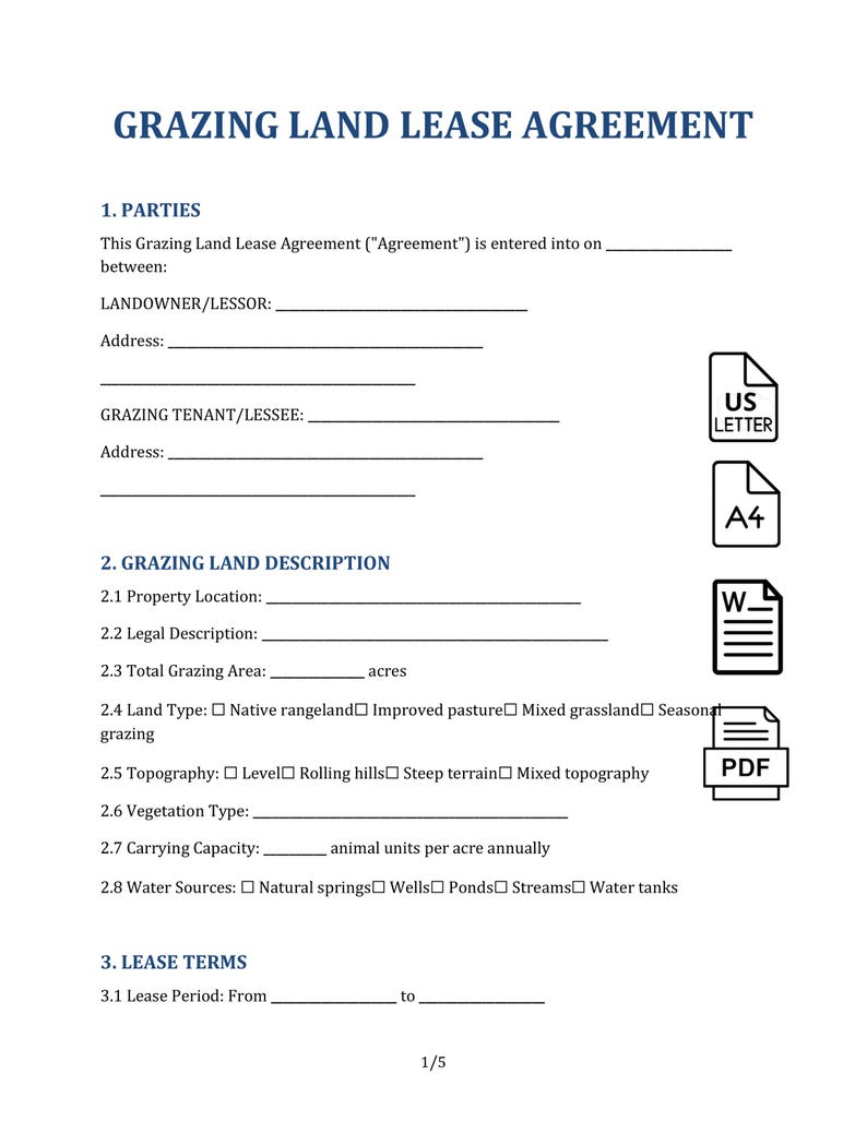 Grazing Land Lease Agreement Template - Pasture Agreement Sample ...