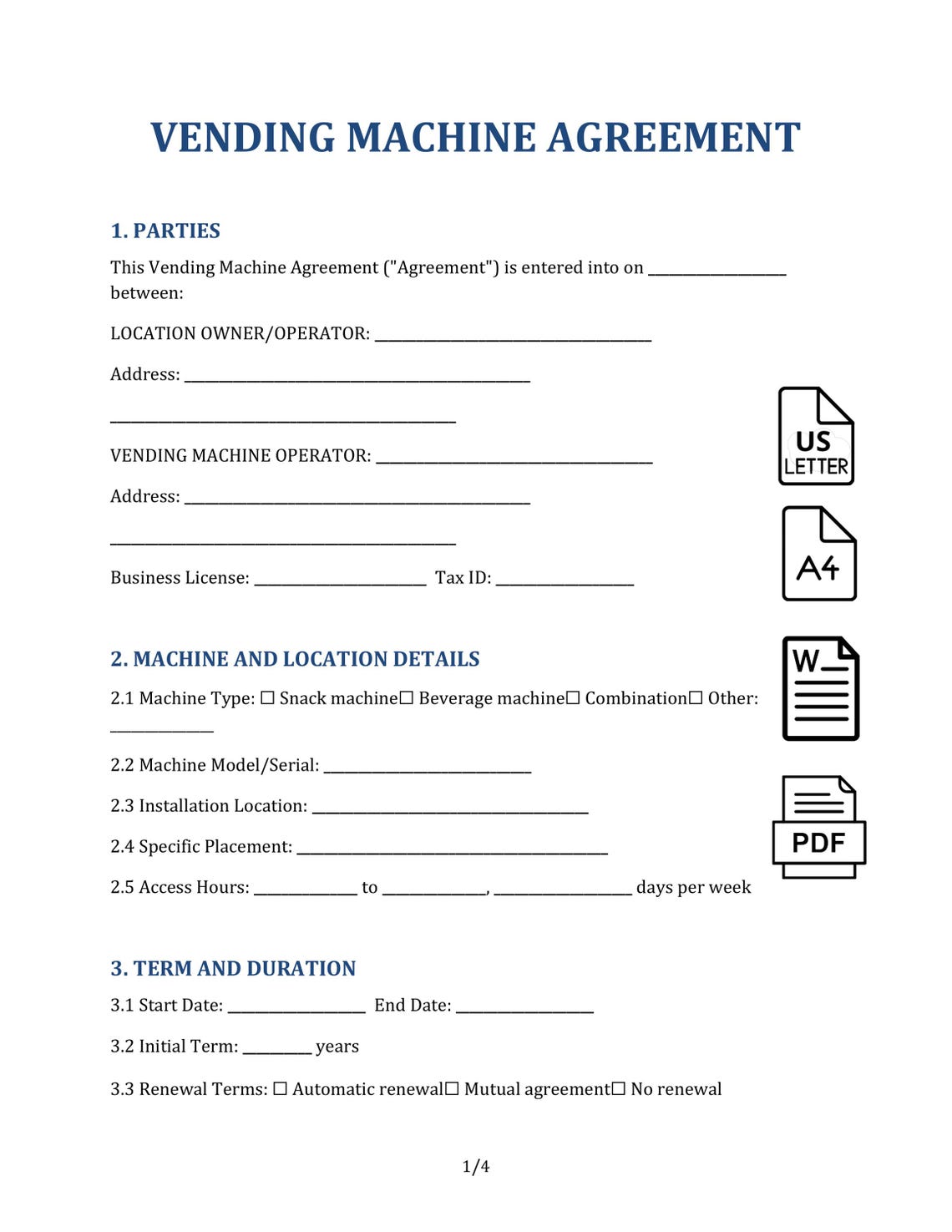Vending Machine Agreement Template, Vending Contract, Machine Terms ...