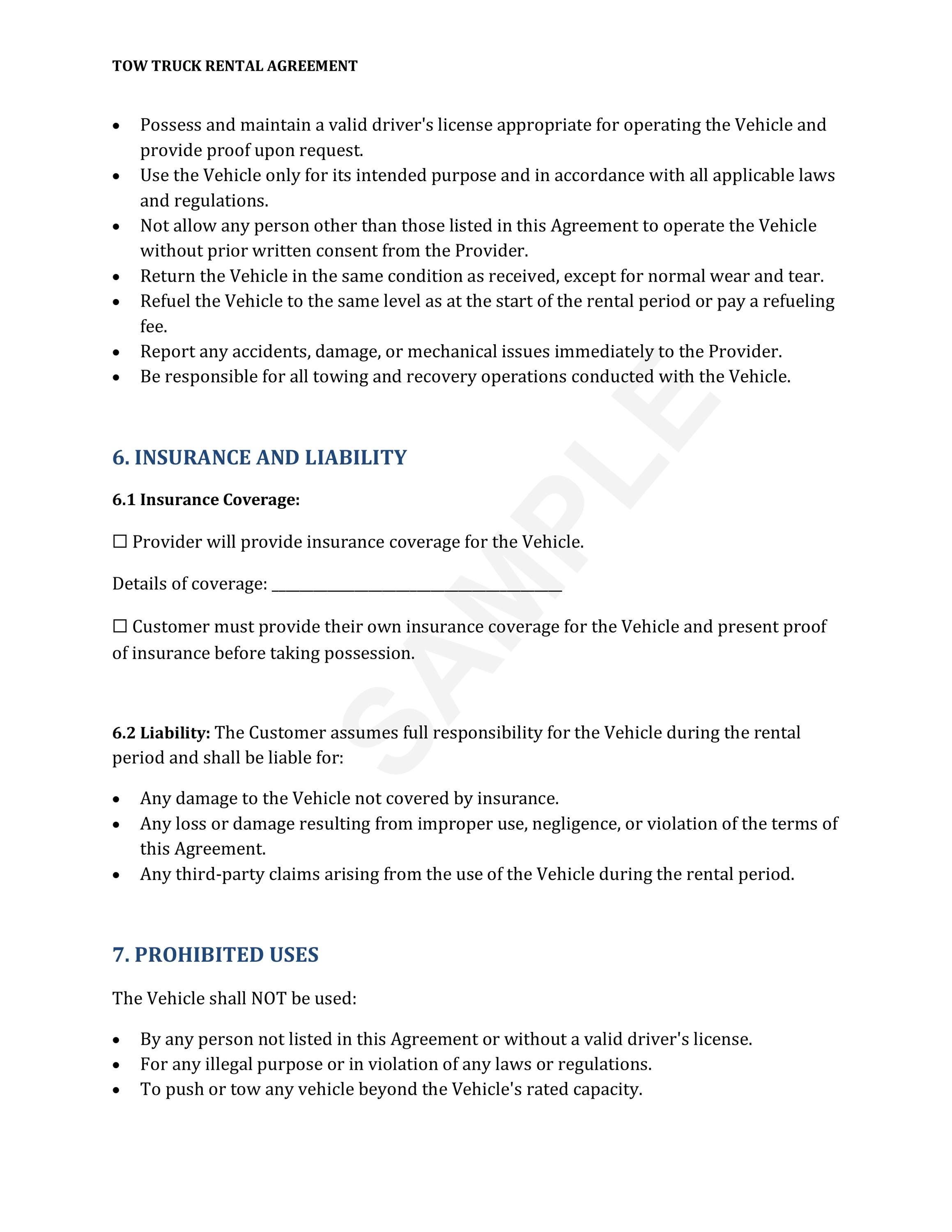 Tow Truck Rental Agreement Template - Recovery Vehicle/truck Contract ...