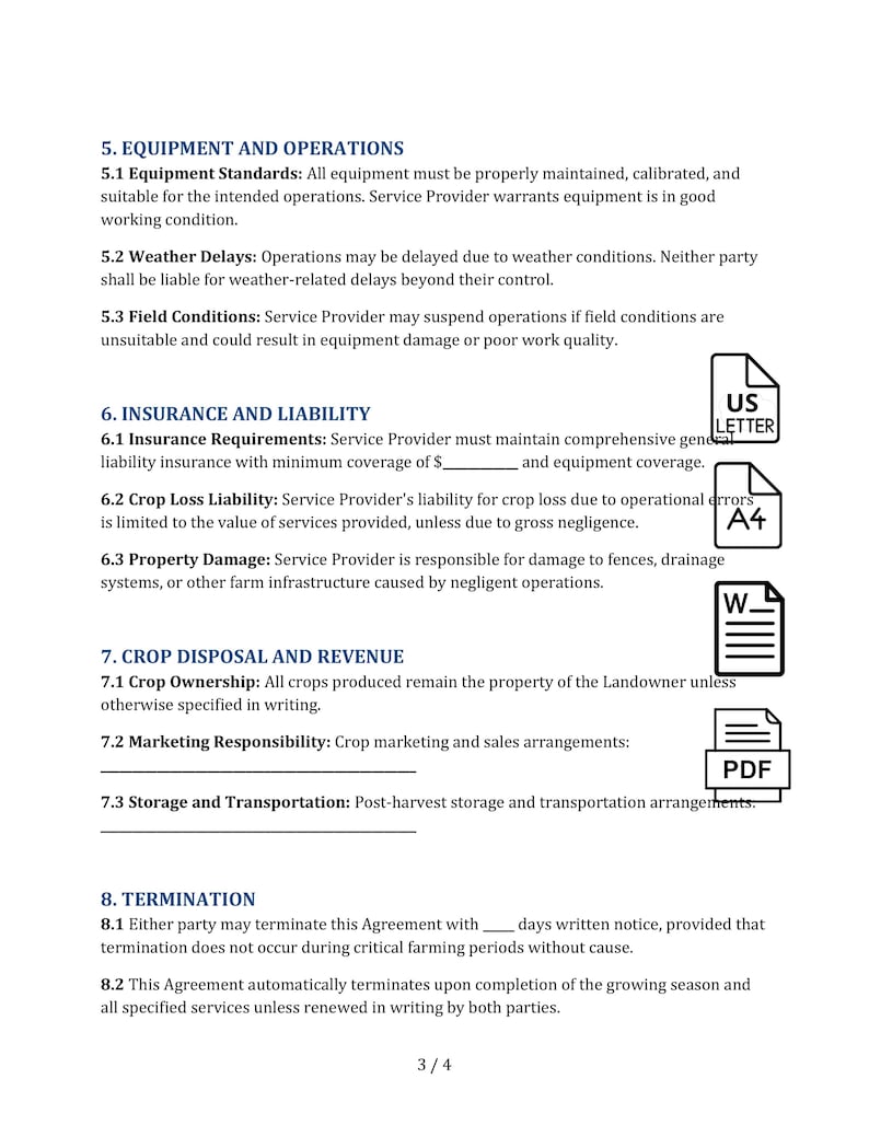 Custom Farming Service Agreement Template Word PDF - Agricultural Work ...