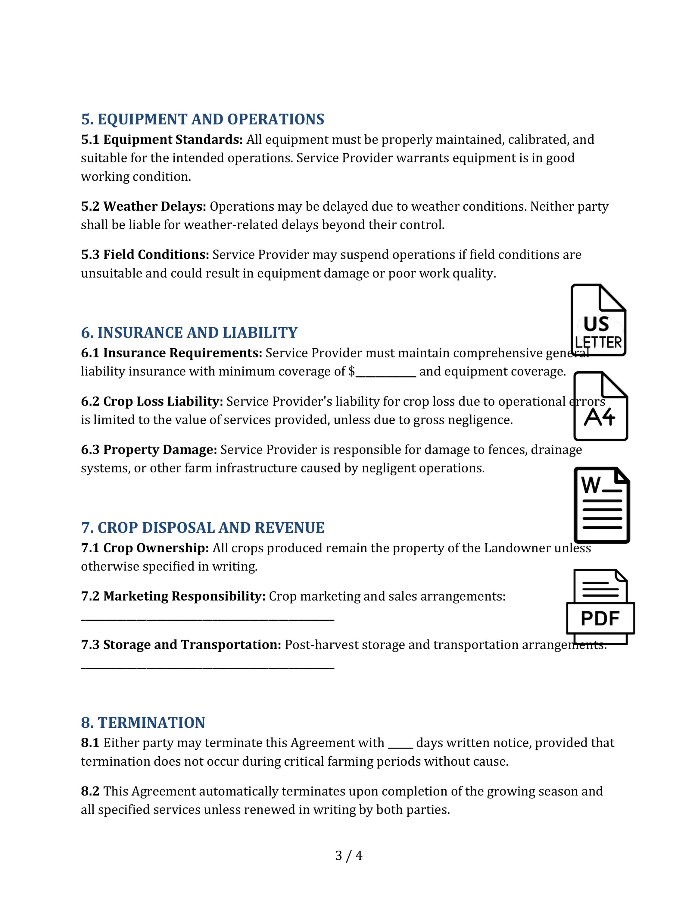 Custom Farming Service Agreement Template Word PDF - Agricultural Work ...