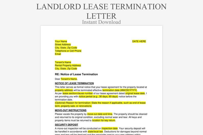 Landlord Lease Termination Letter - Rental Notice Template | Property ...