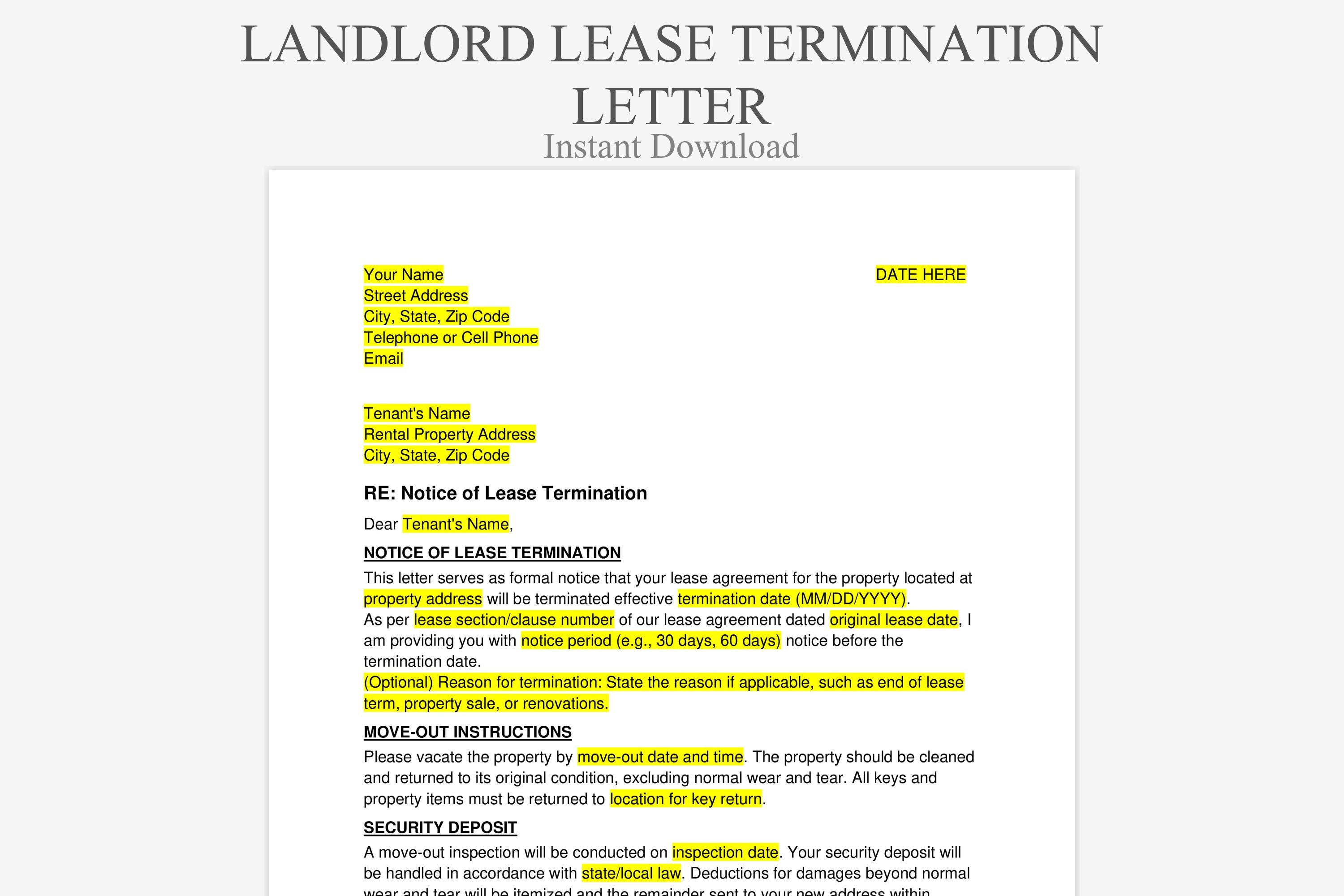 Landlord Lease Termination Letter - Rental Notice Template | Property ...