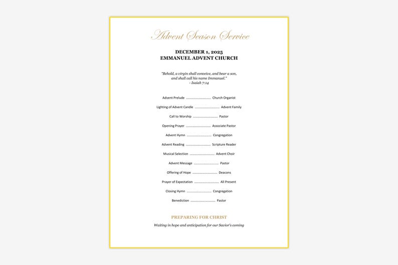 Advent Season Service Program - Christmas Worship Template | Church ...