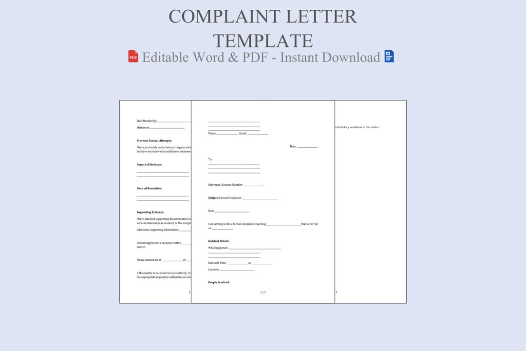 Formal Complaint Letter Template | Grievance Notice Sample | Editable ...