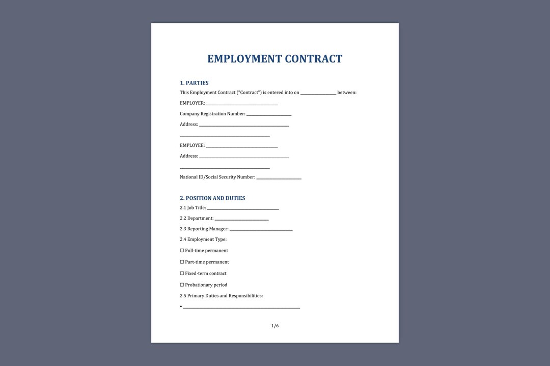 Editable Contract Template for Employment - Etsy