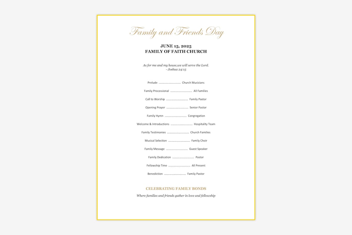 Family Friends Day Program Template - Congregational Fellowship Sample ...