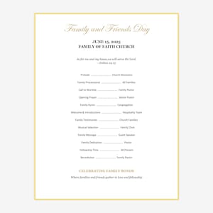 Family Friends Day Program Template - Congregational Fellowship Sample ...