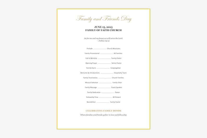 Family Friends Day Program Template - Congregational Fellowship Sample ...