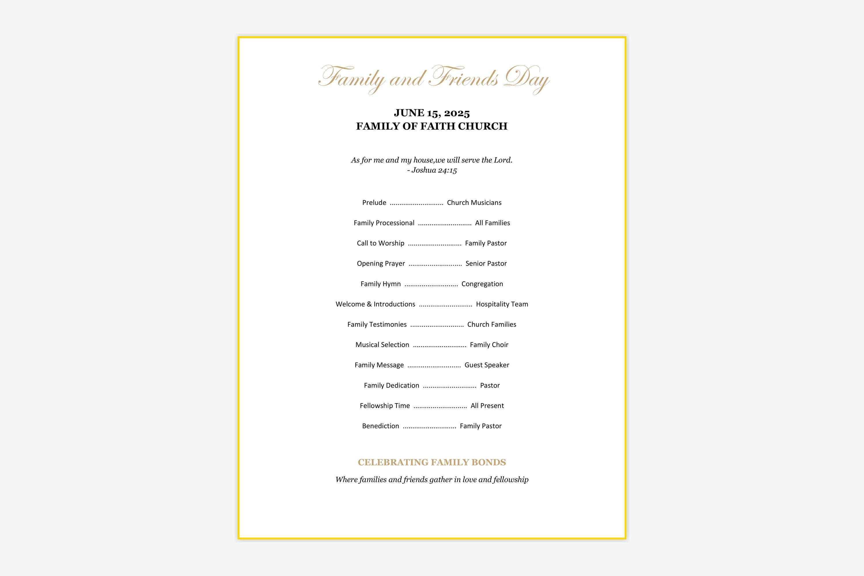 Family Friends Day Program Template - Congregational Fellowship Sample ...