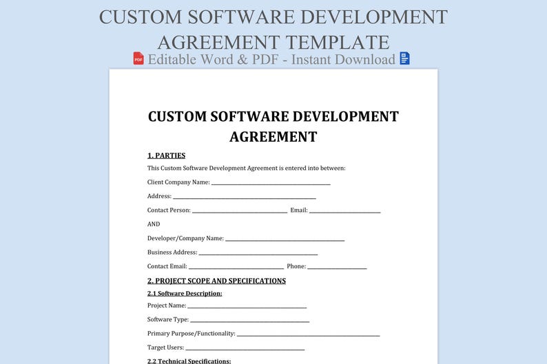 Custom Software Contract Template - Software Development Contract, Custom Terms, Code Sample ...
