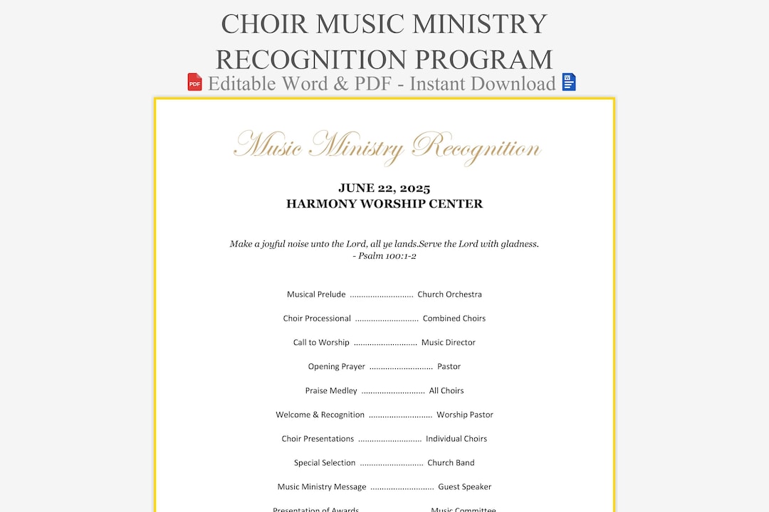 Choir Music Ministry Recognition Program - Vocal Service Template ...