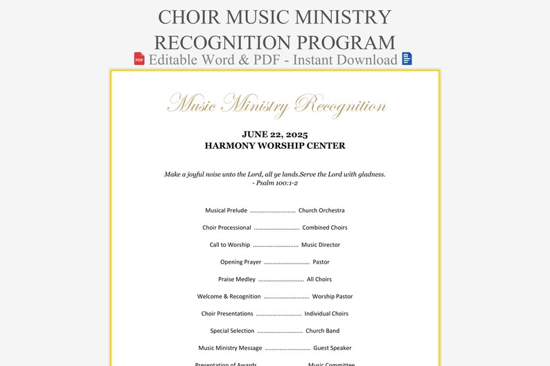 Choir Music Ministry Recognition Program - Vocal Service Template ...
