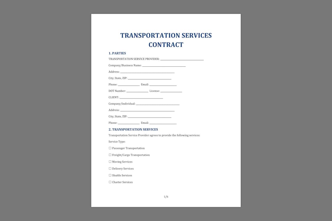 Transportation Service Agreement Template | Delivery Contract Sample ...
