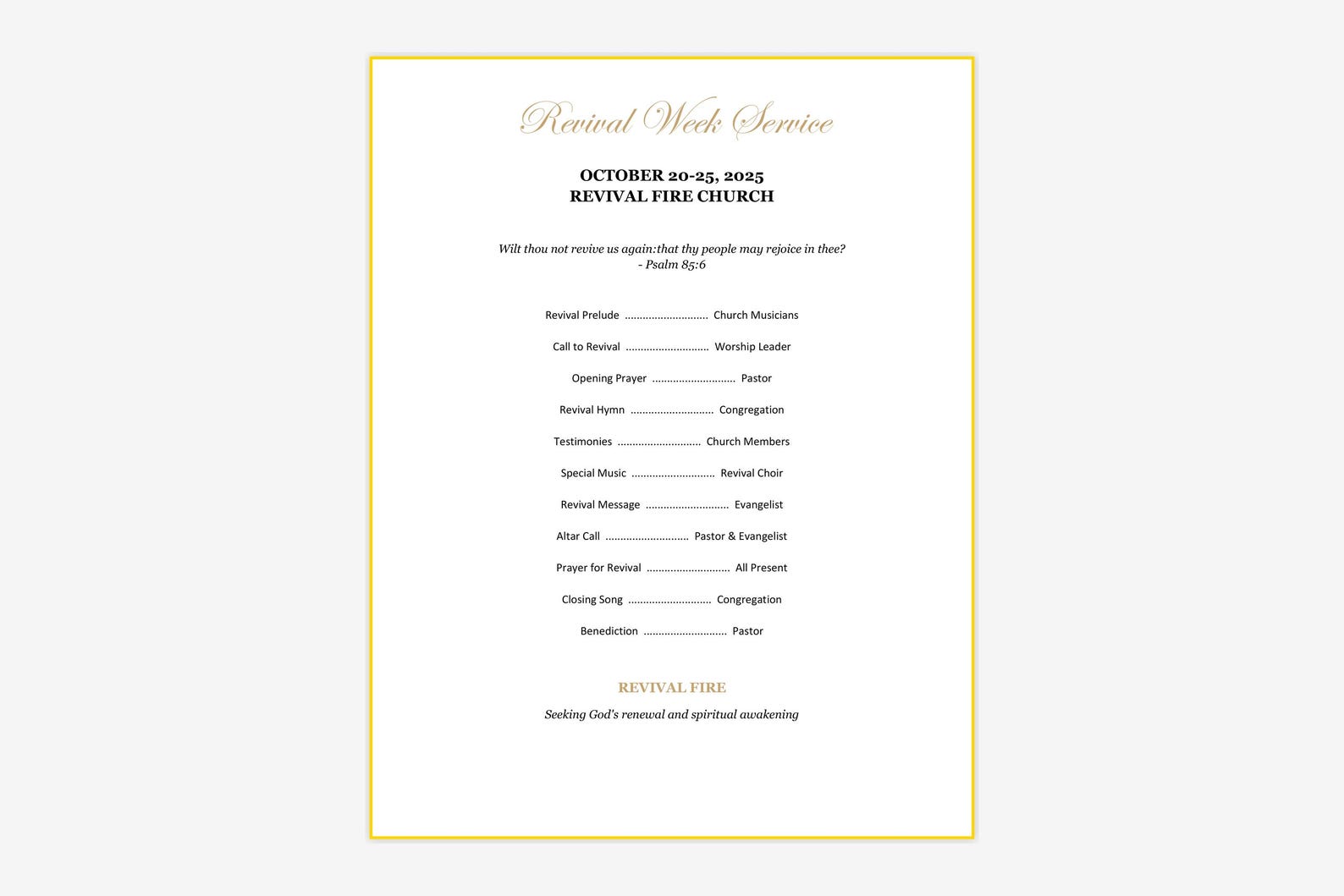 Revival Week Program Template - Spiritual Renewal Sample | Church ...