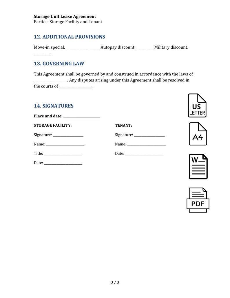 Storage Unit Lease Contract Template - Storage Lease, Unit Rental ...
