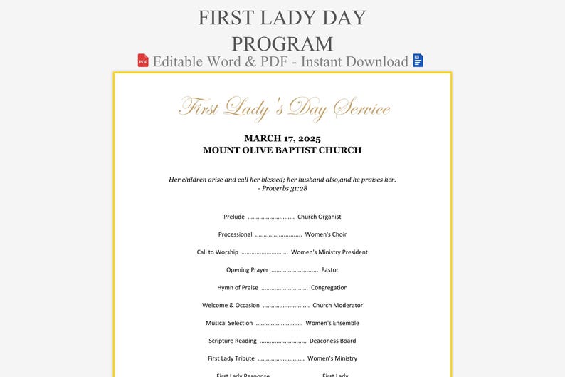 First Lady Day Service Program Template - Pastor's Wife Honor Sample ...