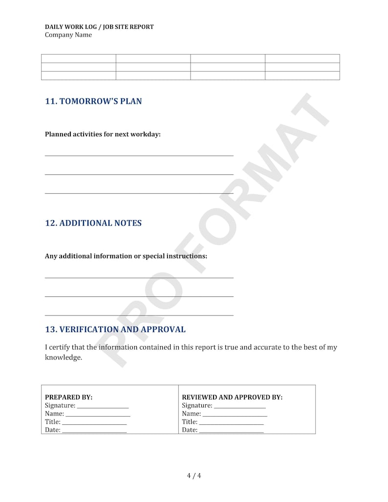 Daily Work Log / Job Site Report Template - Etsy