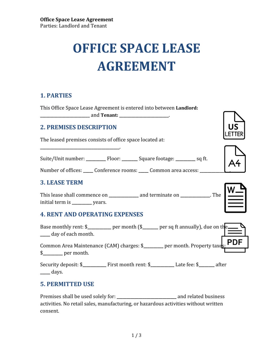 Office Space Lease Contract Template - Etsy