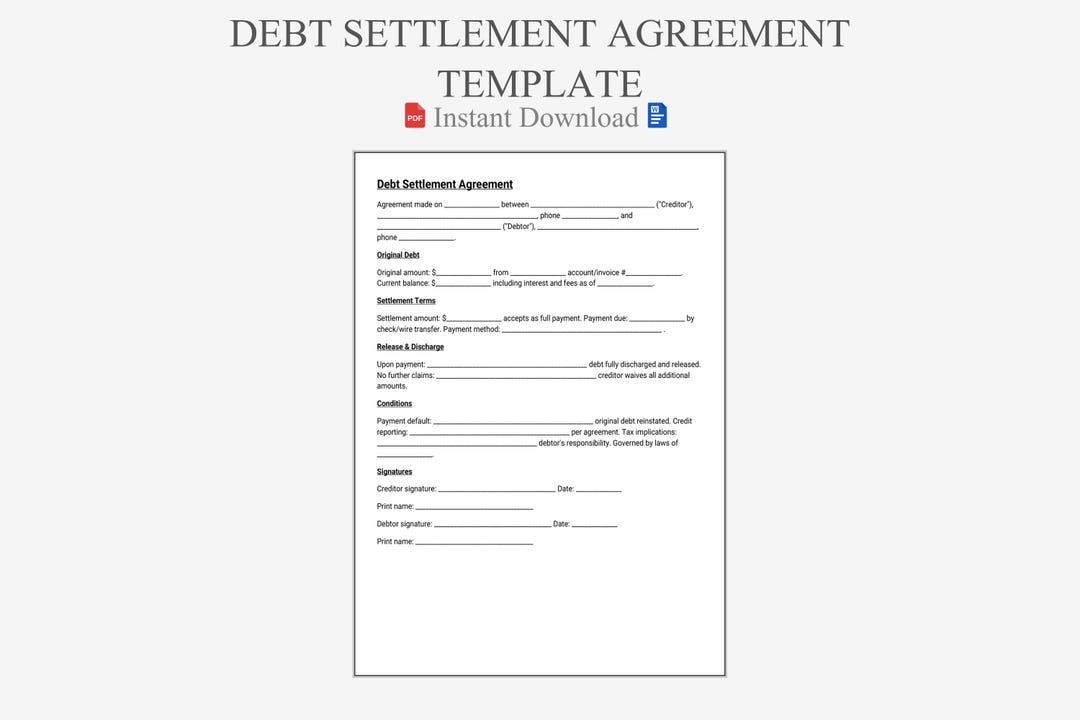 One Page Debt Settlement Agreement Template, Payment Plan Contract ...
