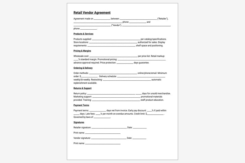 Simple Retail Vendor Agreement Template, Store Supplier Contract ...