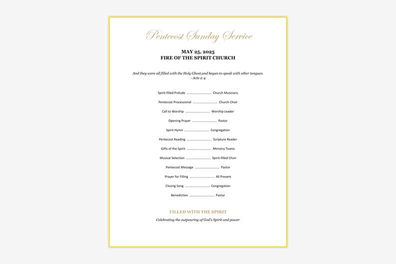 Pentecost Sunday Program Template - Holy Spirit Sample | Church Program ...