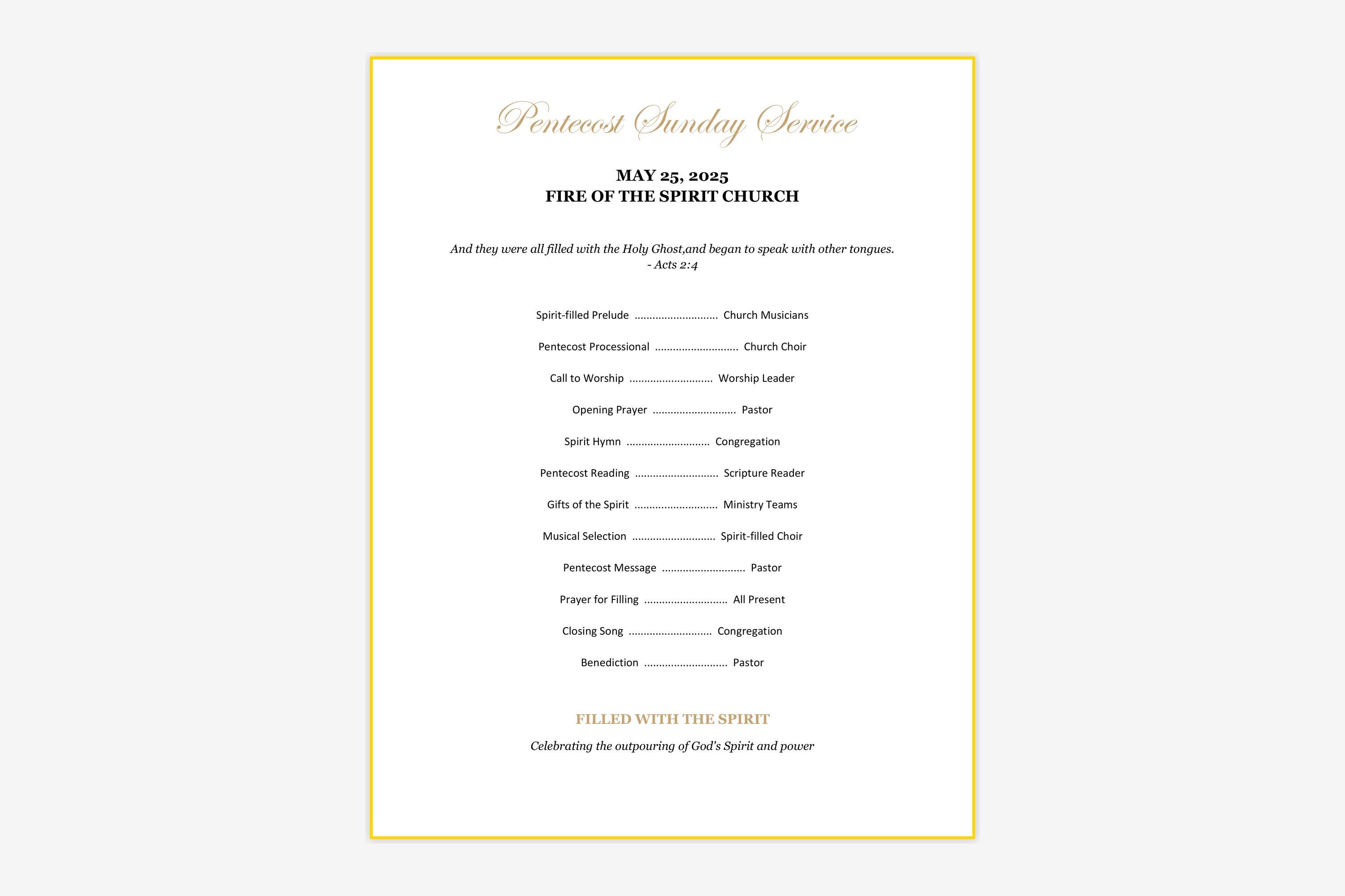Pentecost Sunday Program Template - Holy Spirit Sample | Church Program ...