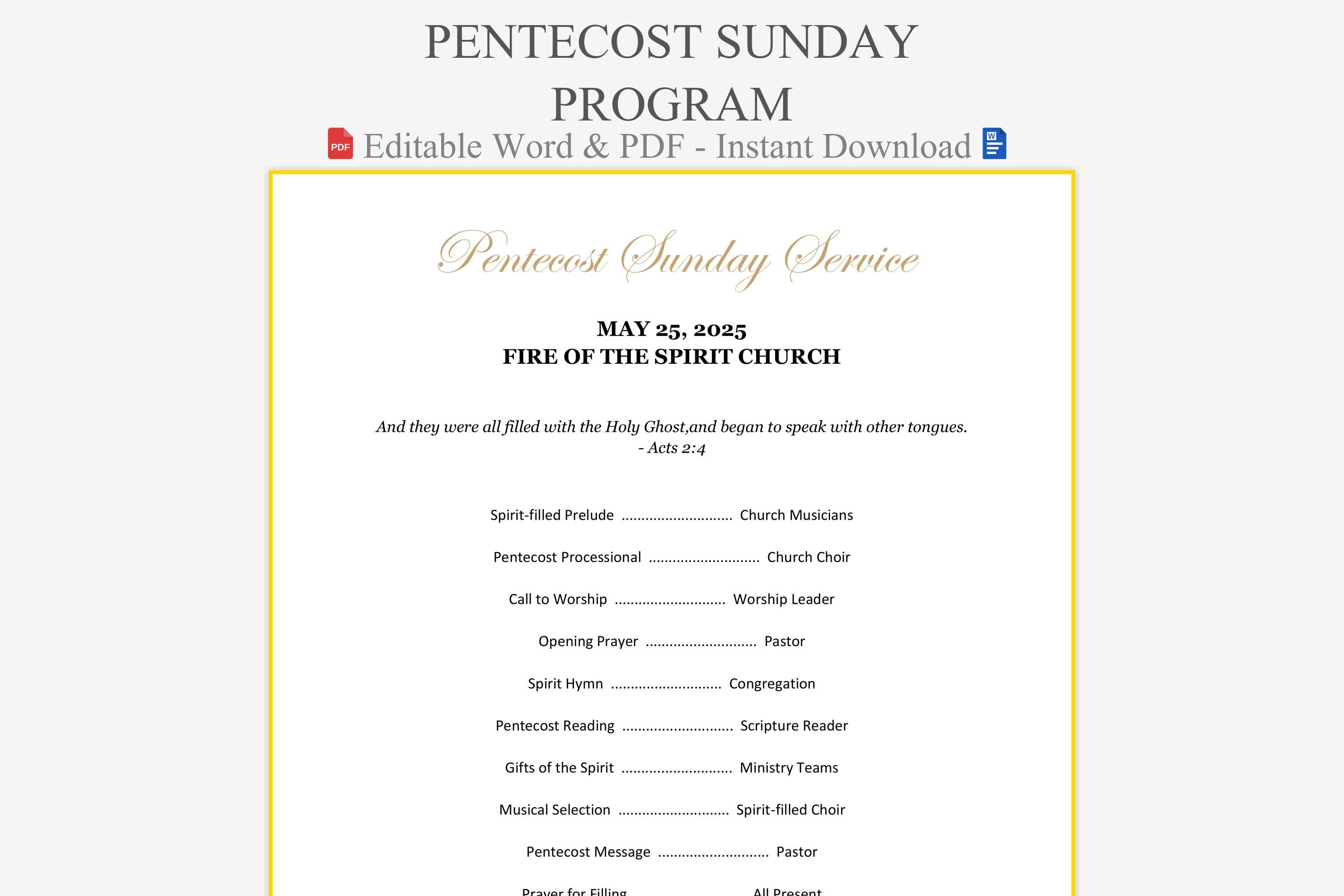 Pentecost Sunday Program Template - Holy Spirit Sample | Church Program ...