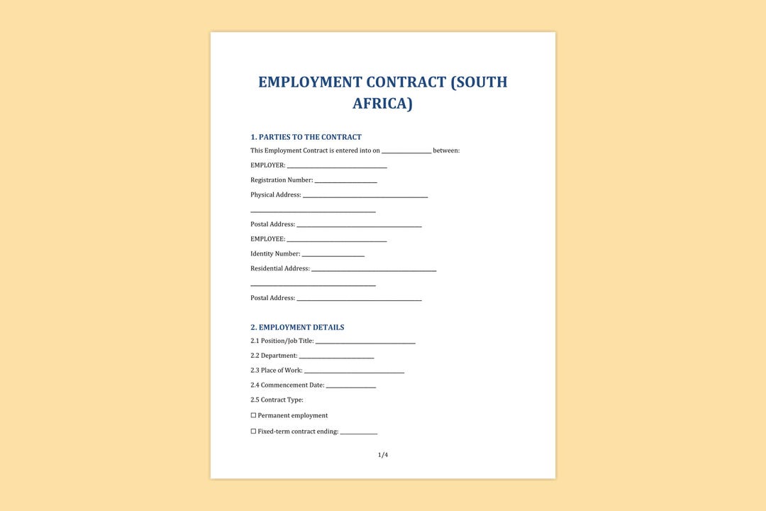 South Africa Employment Contract Template | SA Work Contract, Joburg ...