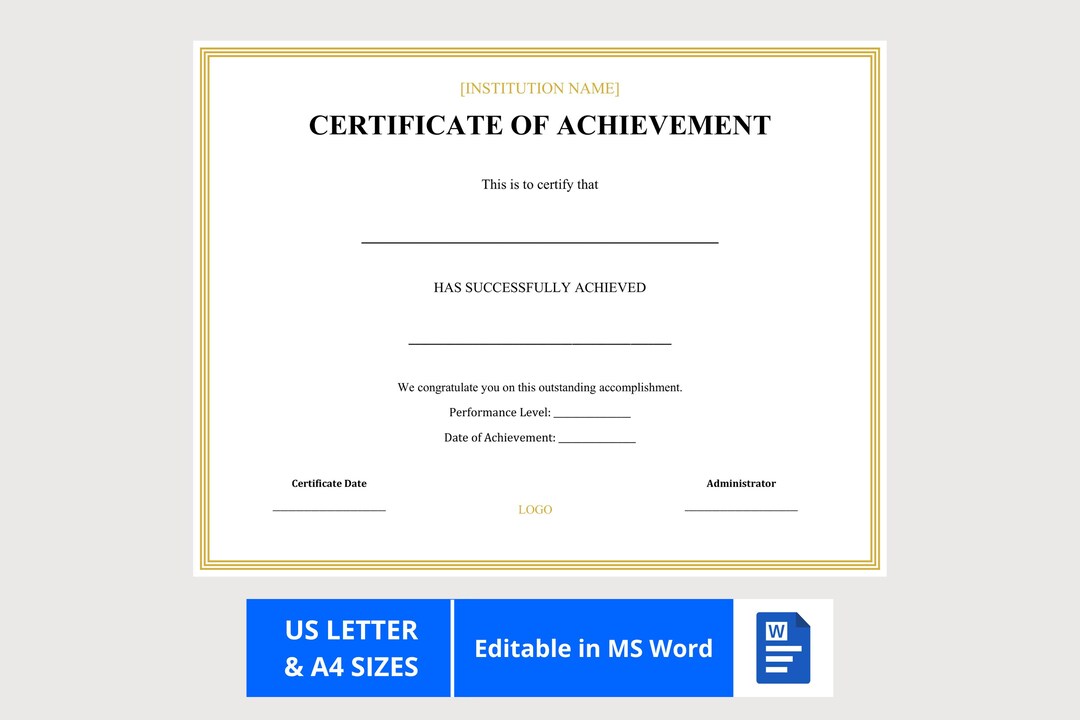 Achievement Certificate Template – Accomplishment Award Certification ...