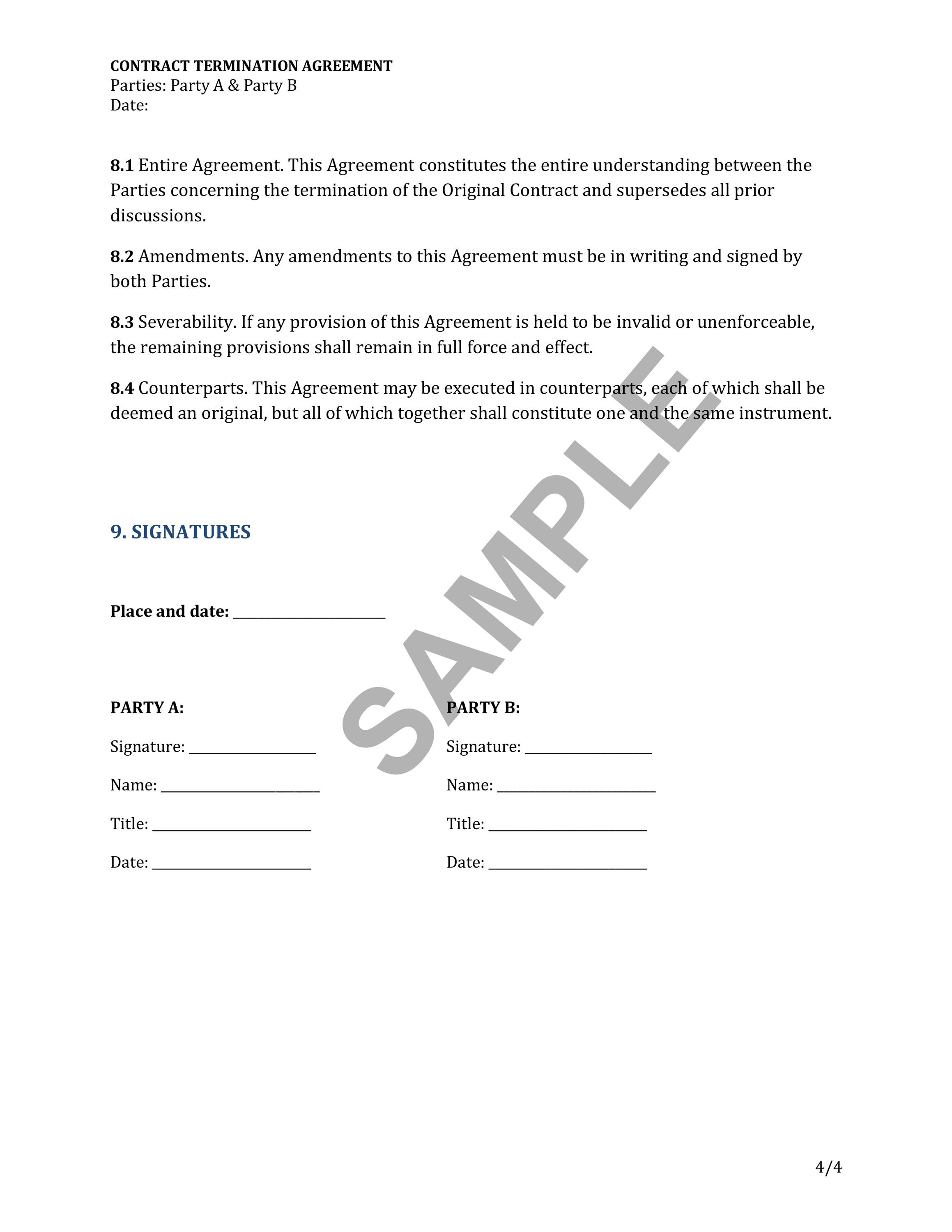 Contract Termination Agreement | Editable Word & PDF | End of Contract ...
