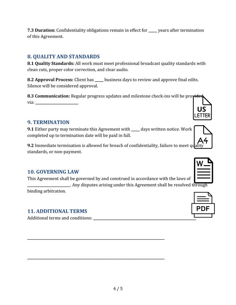 Youtube Video Editor Contract Template - Word & PDF Download - Etsy