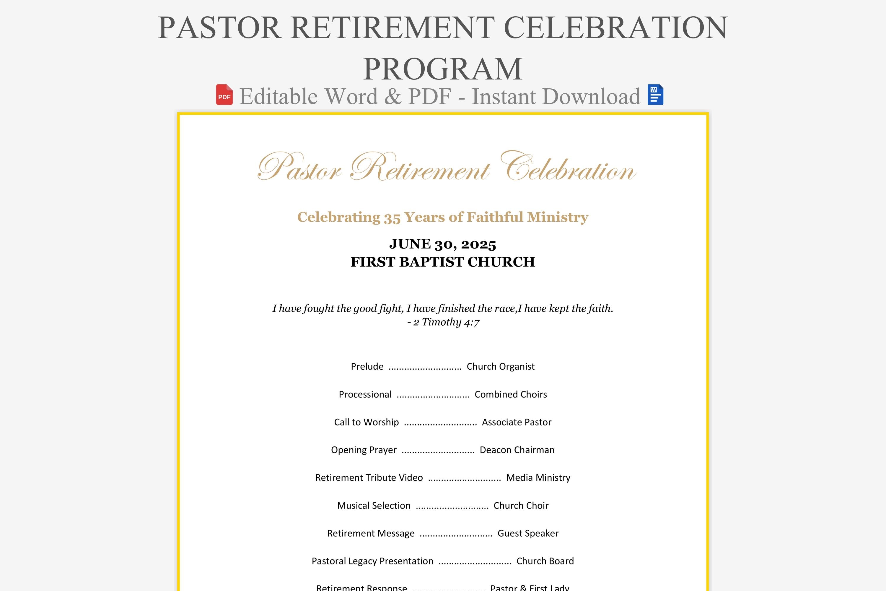 Pastor Retirement Celebration Program Sample & Template - Etsy