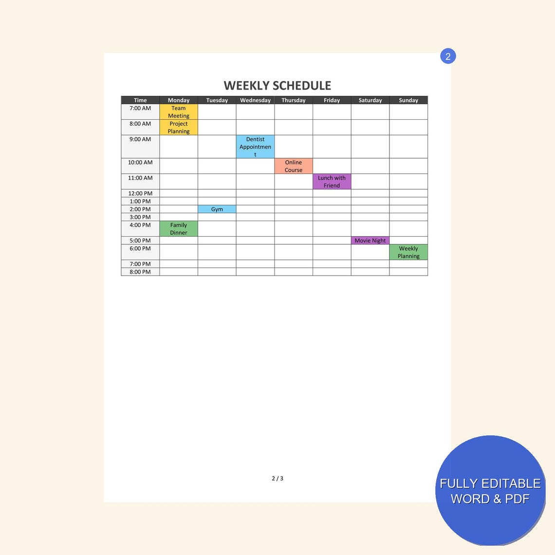 Color Coded Weekly Planner, Visual Schedule Template | Printable ...