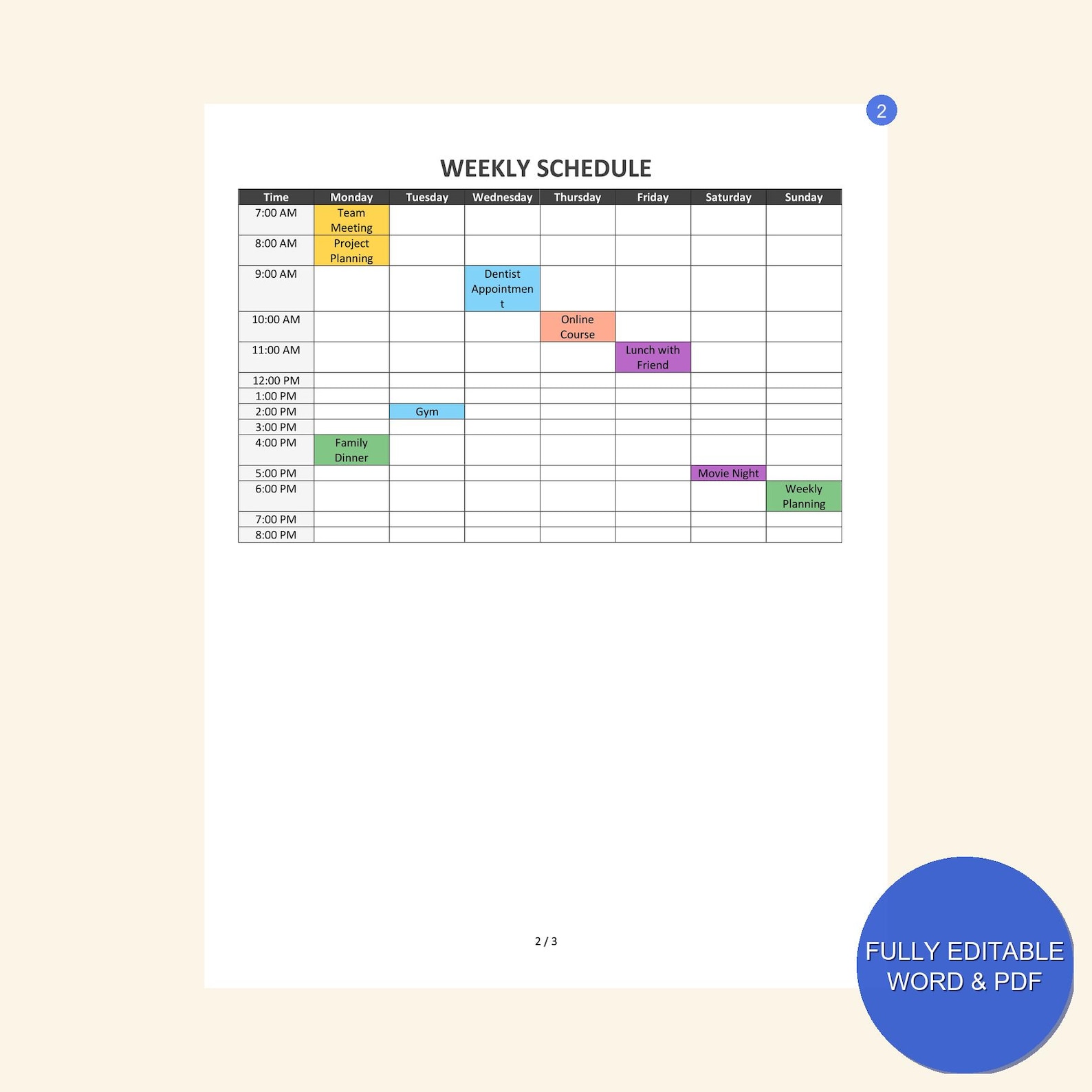 Color Coded Weekly Planner, Visual Schedule Template | Printable ...