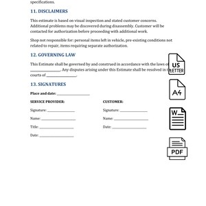 Repair Estimate Template Word PDF - Repair Quote, Estimate Terms ...