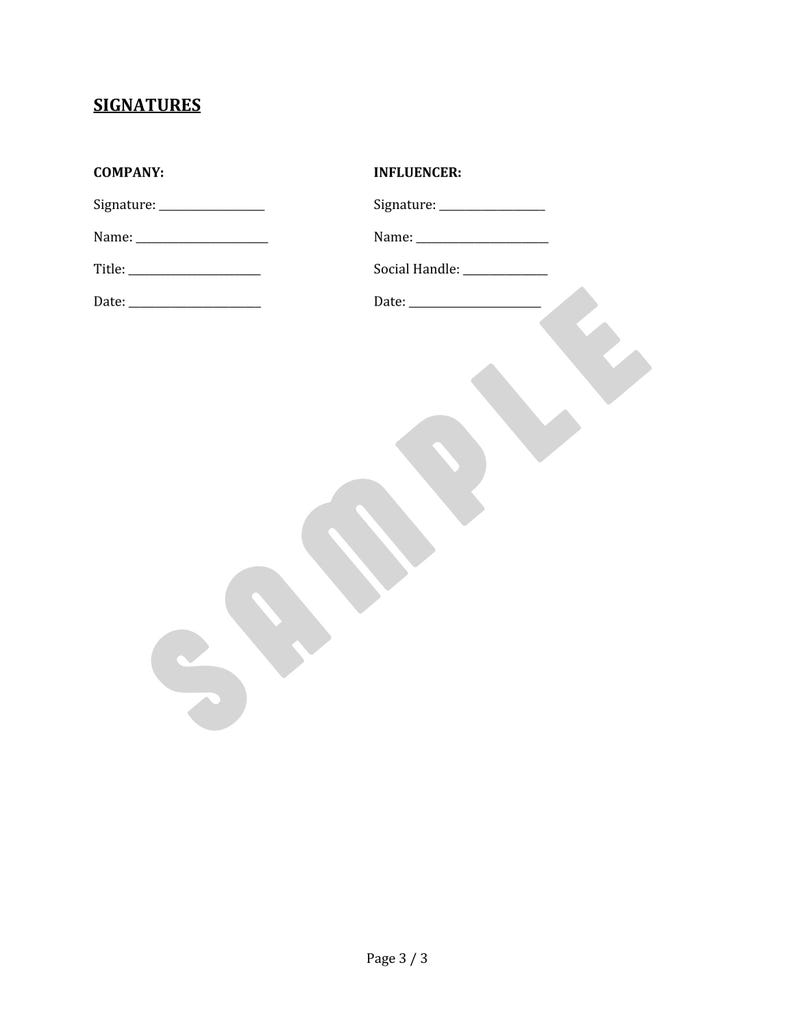 Editable Influencer Agreement Template - Easy to Use Word & PDF ...