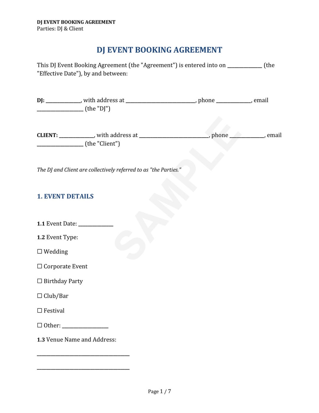 DJ Contract, Booking Agreement Template | Entertainment Business Forms ...