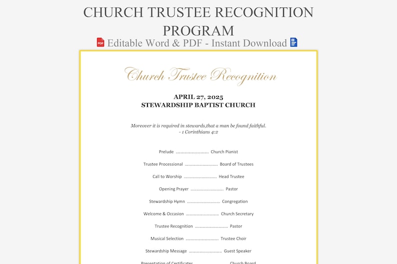 Church Trustee Recognition Program Template - Leadership Template ...