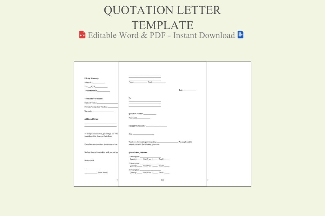 Quotation Letter Template Word & PDF - Price Estimate Sample | Service ...