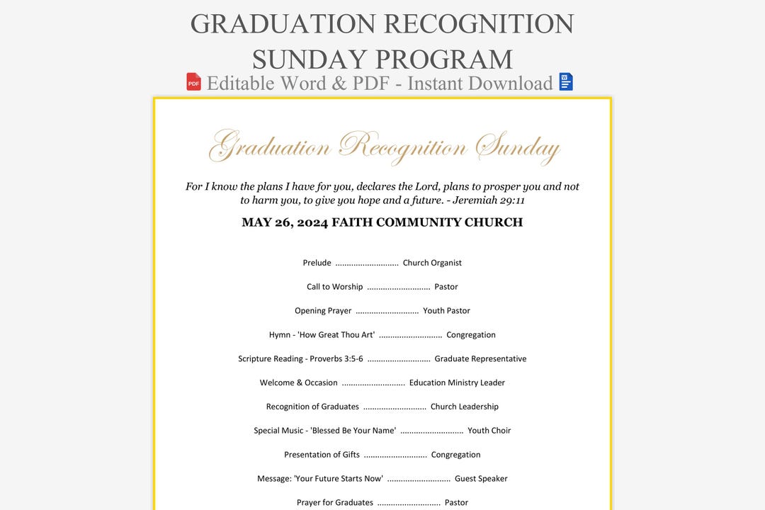 Graduation Recognition Sunday Program Template - Word & PDF Download - Etsy