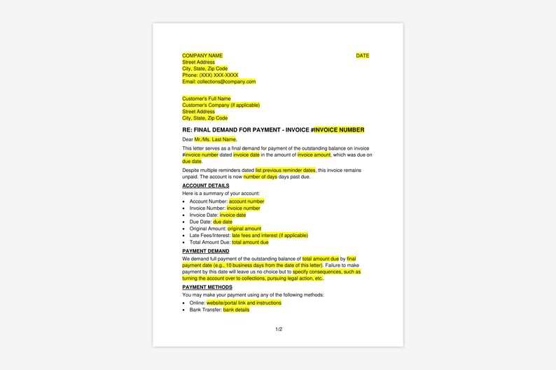 Final Payment Demand Letter - Last Notice Template | Business Forms ...