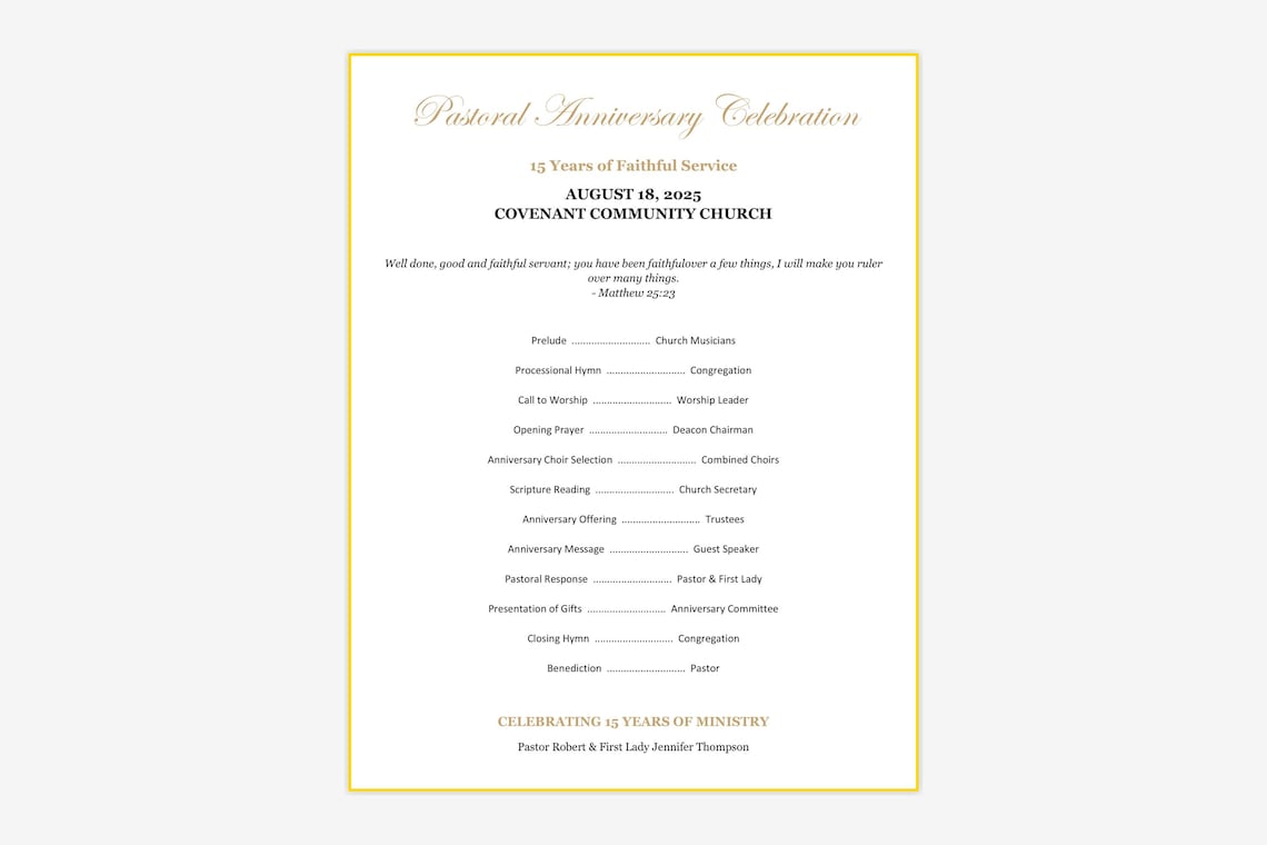 Pastoral Anniversary Church Program Template Sample - Etsy