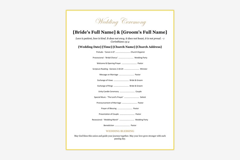 Wedding Ceremony Church Program Template - Etsy