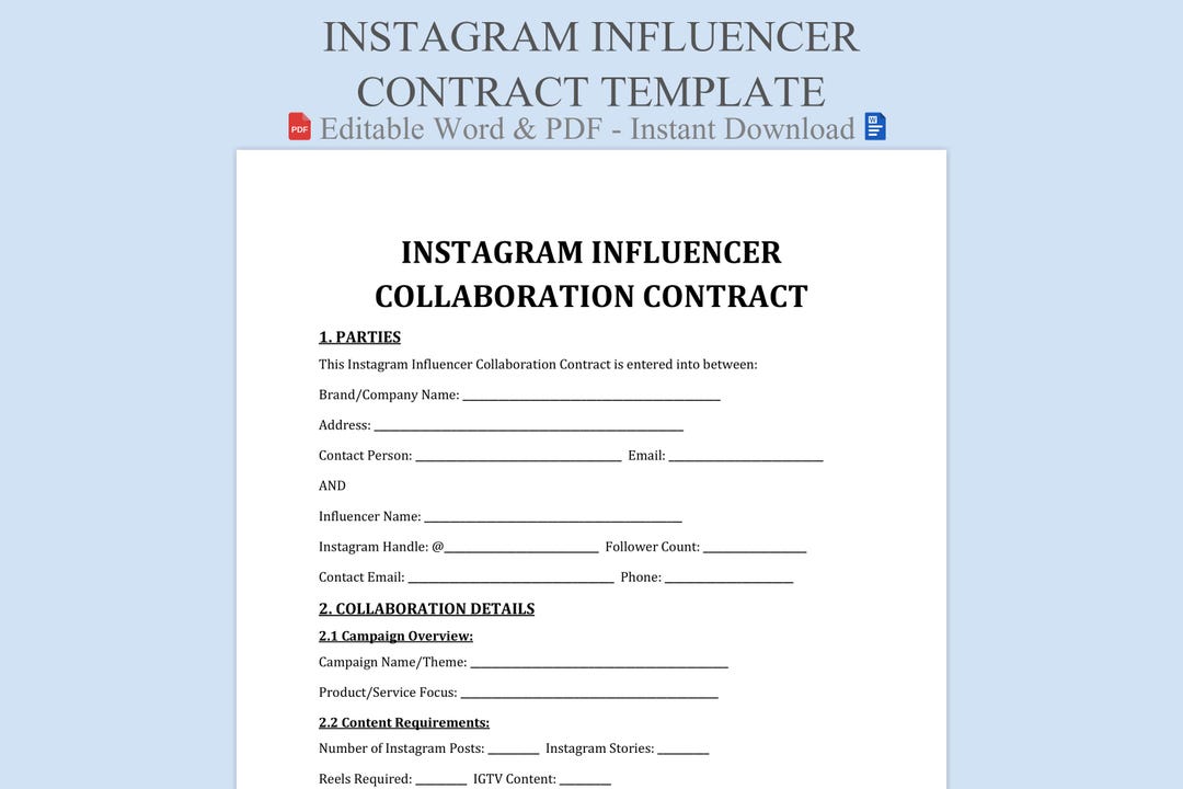 Instagram Influencer Contract Template Instagram Contract, Influencer ...