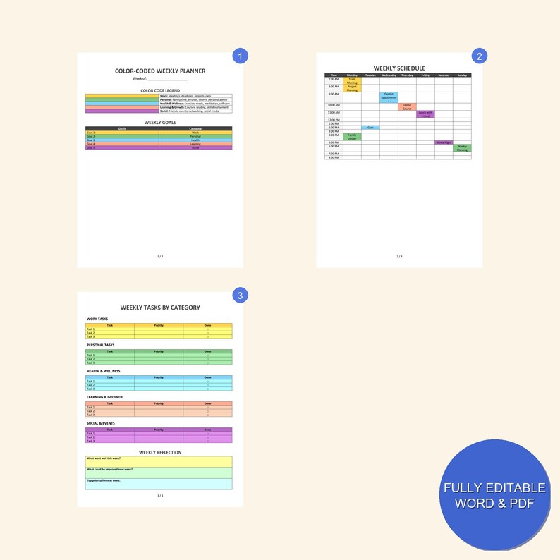 Color Coded Weekly Planner, Visual Schedule Template | Printable ...