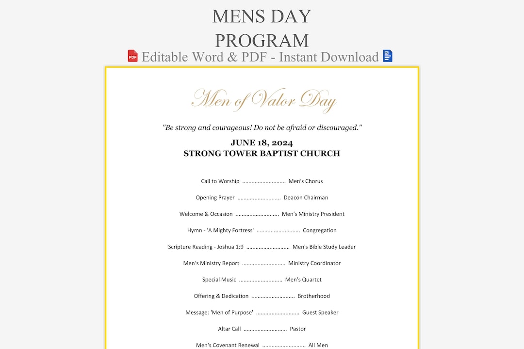 Men's Day Program Template - Etsy