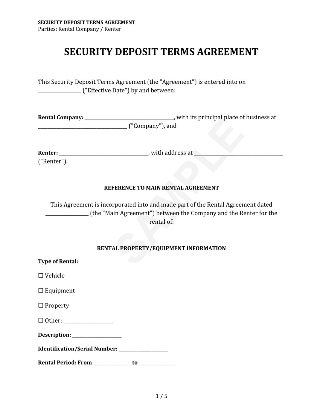 Security Deposit Terms Agreement Contract Template - PDF & Word ...