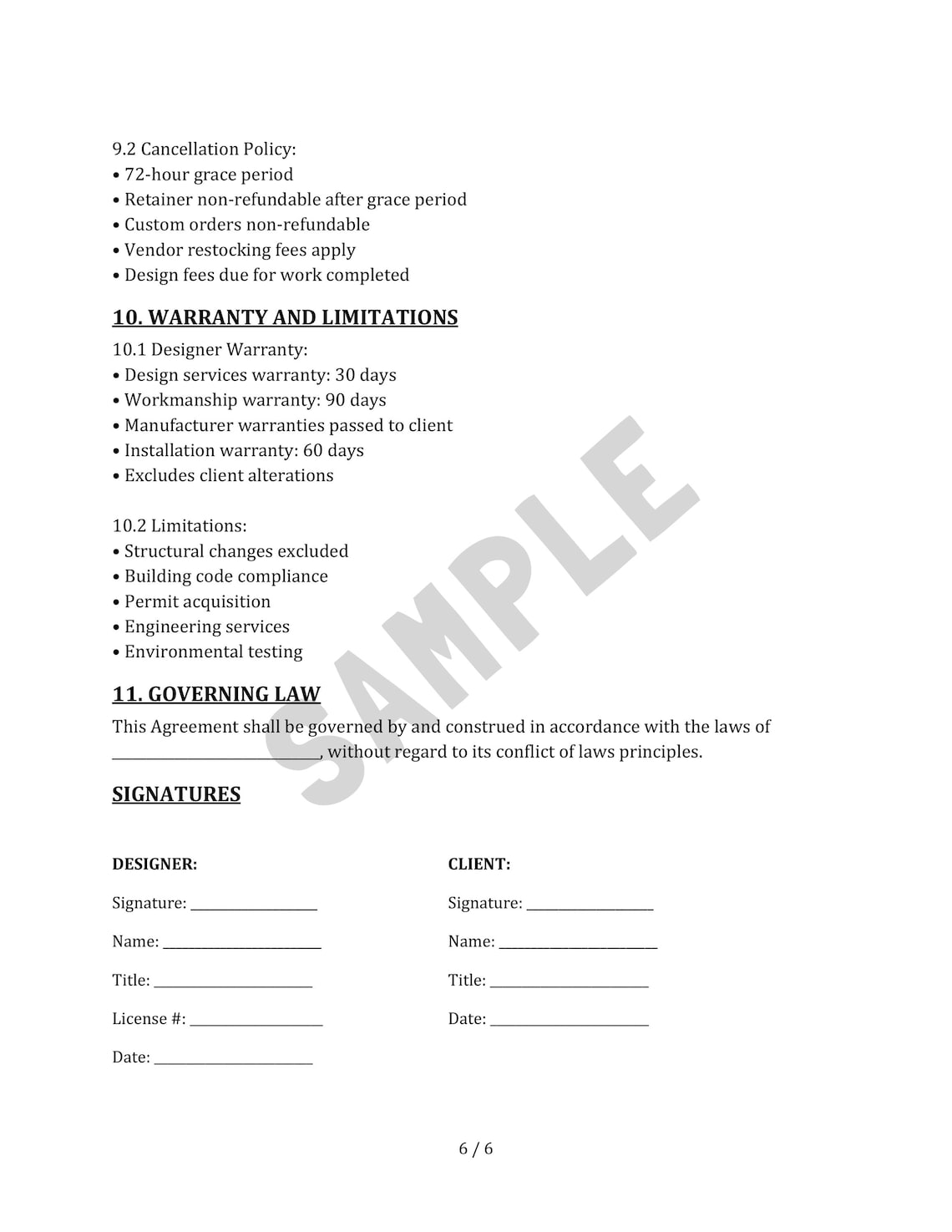 Pre Filled Interior Design Agreement - Decorating Contract Template ...