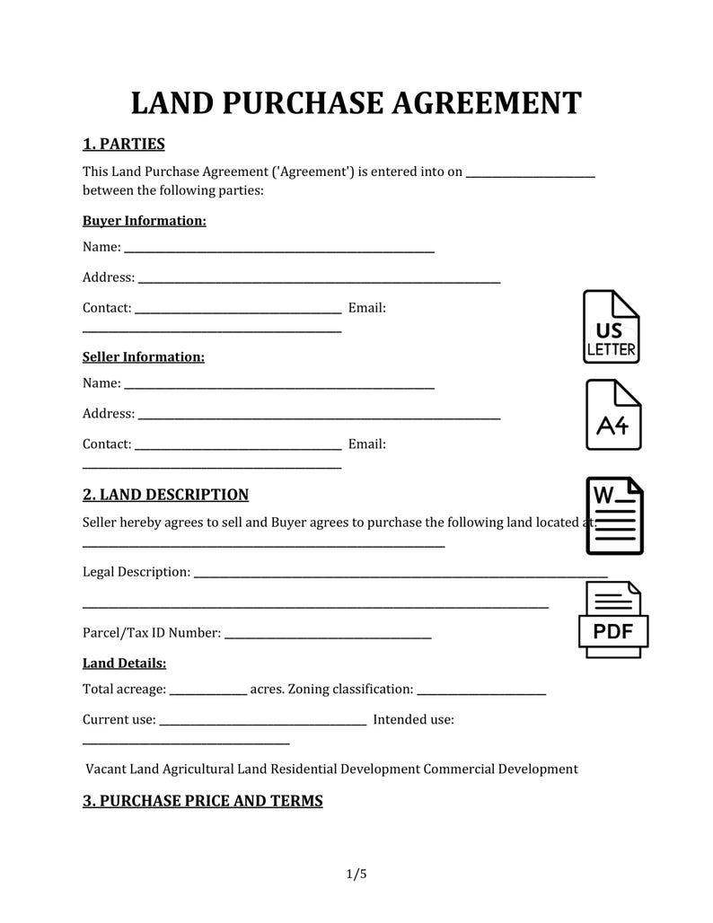 Land Purchase Agreement Template | Land Purchase Contract, Buy Land ...